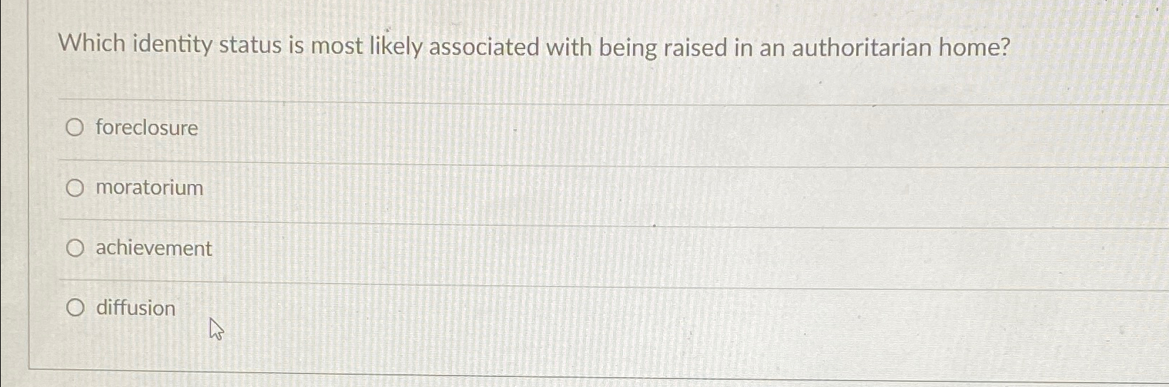 Solved Which identity status is most likely associated with | Chegg.com