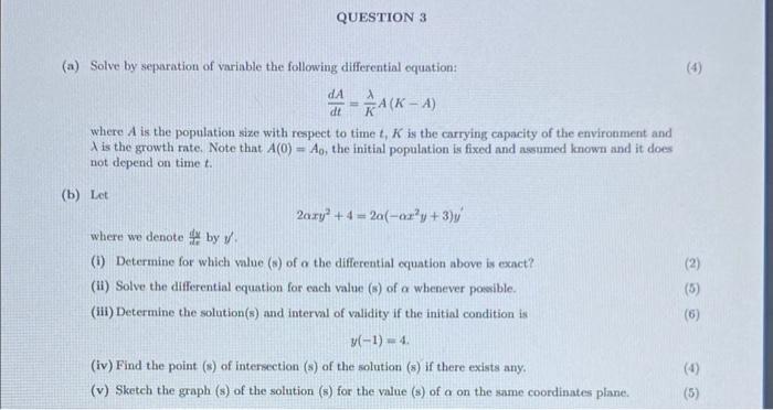 Solved (a) Solve by separation of variable the following | Chegg.com