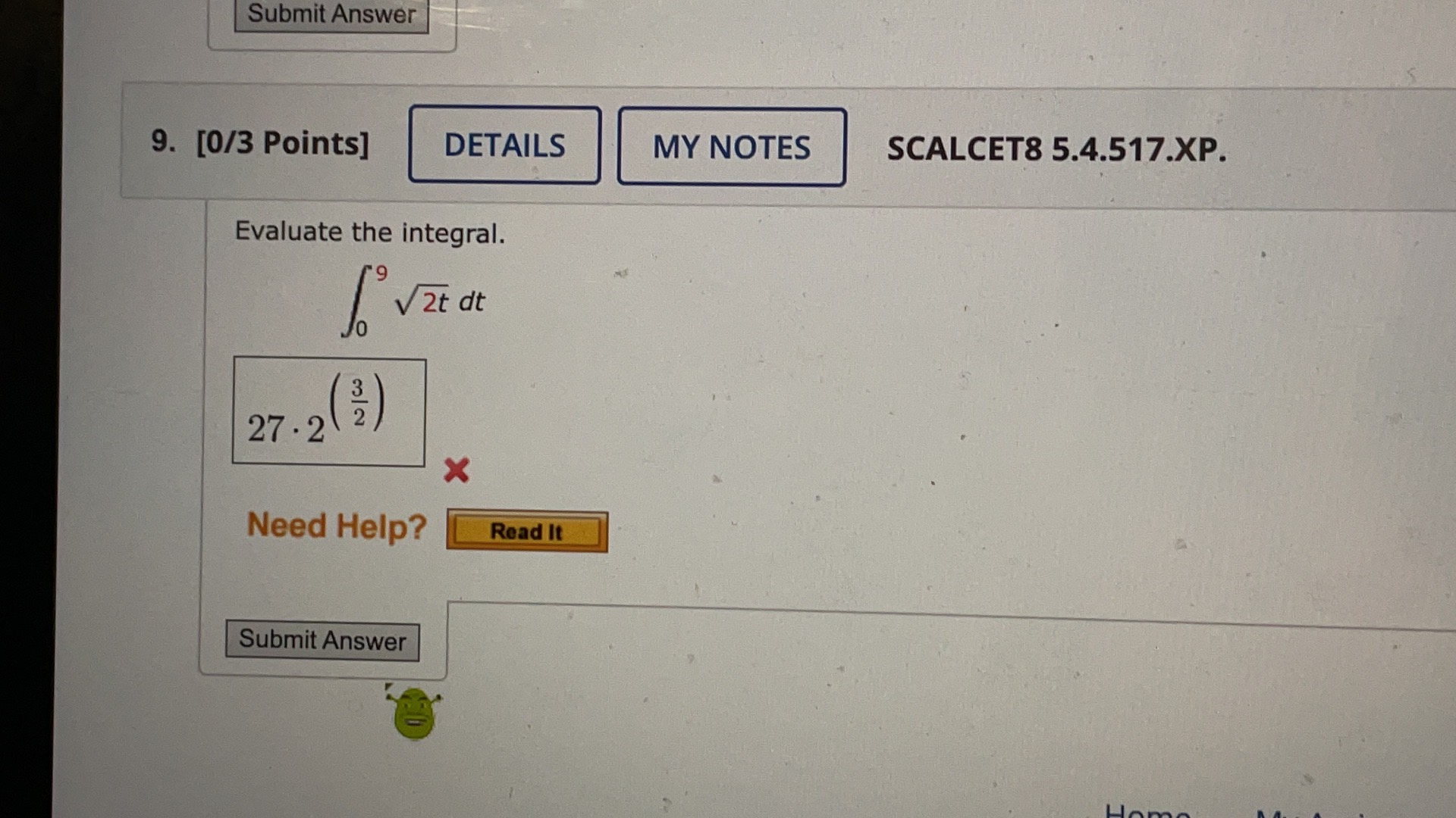 Solved Points]SCALCET8 5.4.517.XP.Evaluate the | Chegg.com