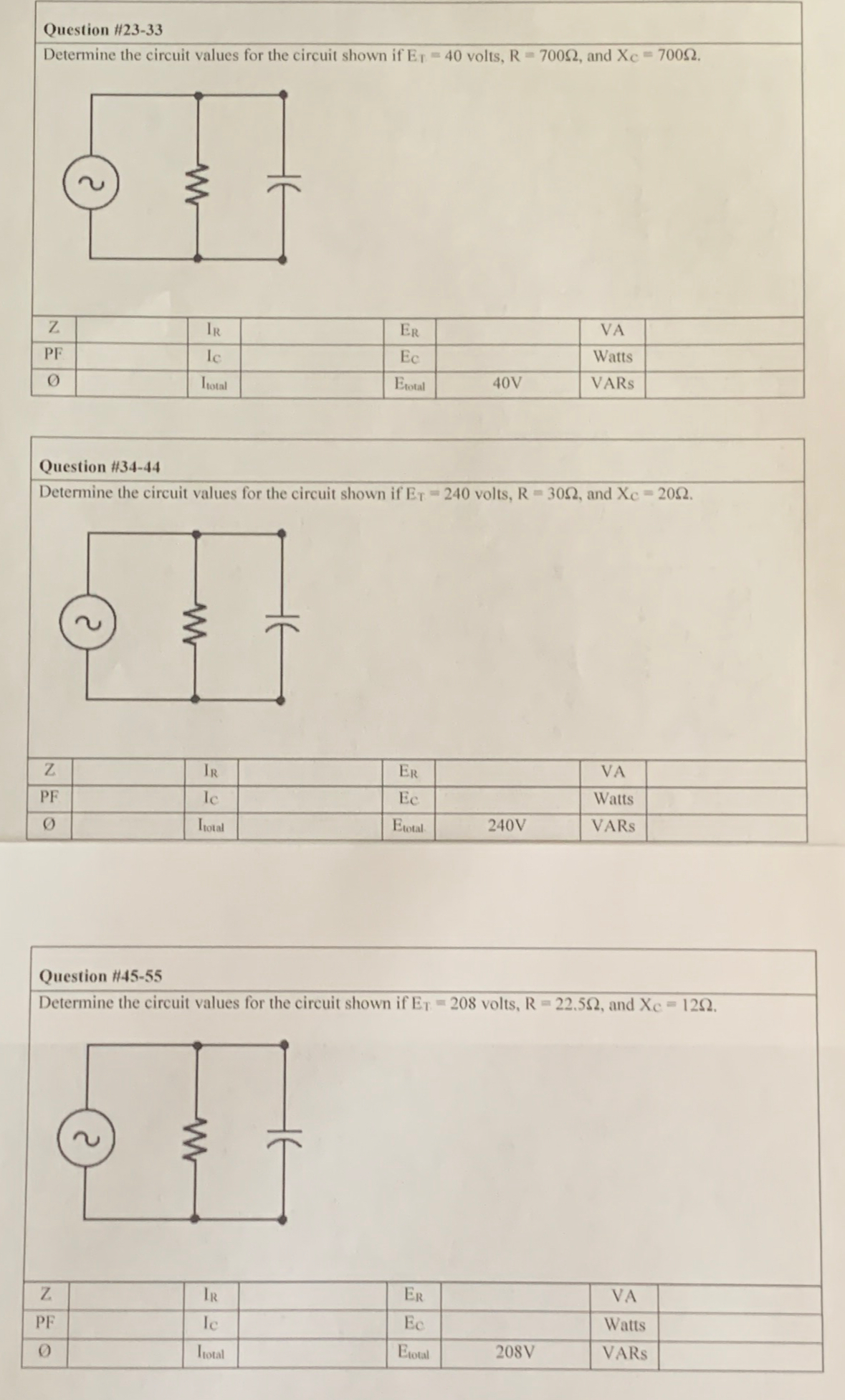 Solved Question #23-33Determine the circuit values for the | Chegg.com