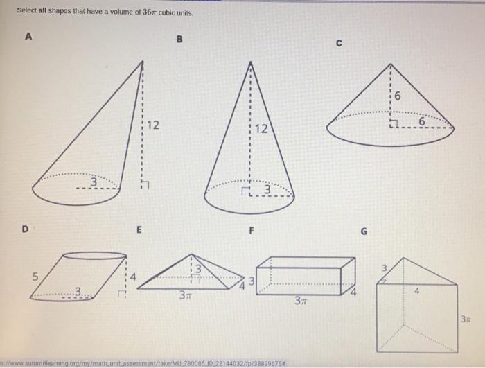 Solved Select all shapes that have a volume of 36 cubic | Chegg.com