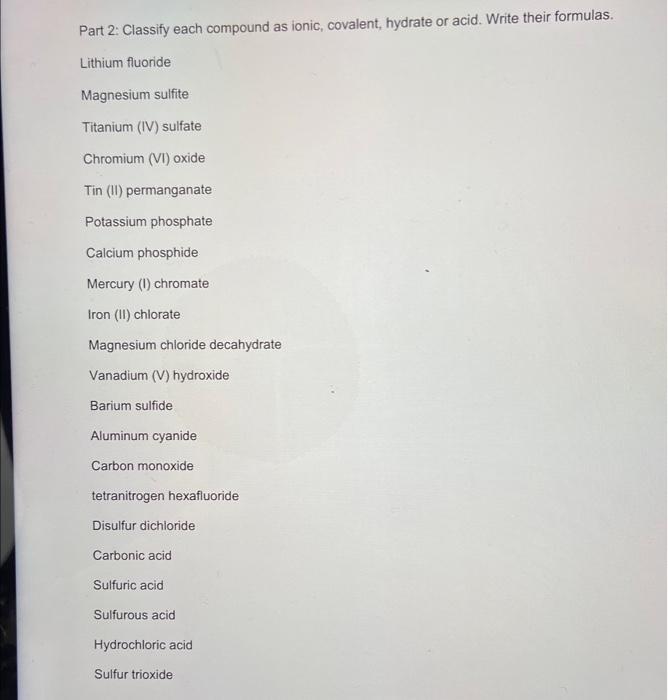 Solved Nomenclature Data Part 1: For each compound, classify | Chegg.com