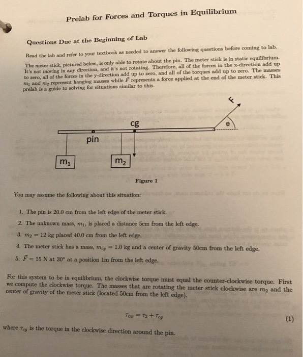 Solved Prelab for Forces and Torques in Equilibrium | Chegg.com