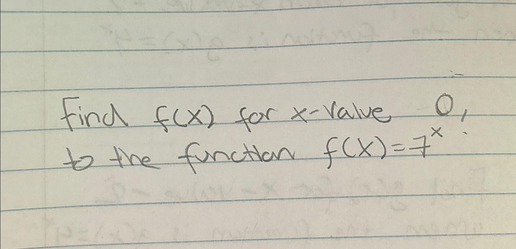 Solved Find f(x) ﻿for x-value 0 , ﻿to the function f(x)=7x | Chegg.com