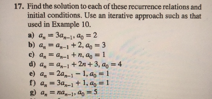 Solved 17. Find the solution to each of these recurrence | Chegg.com