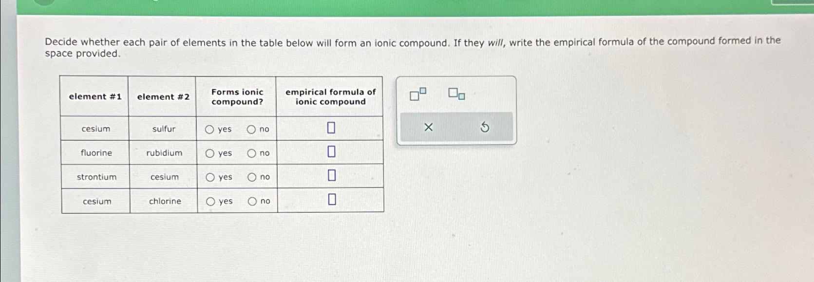 Solved Decide whether each pair of elements in the table | Chegg.com