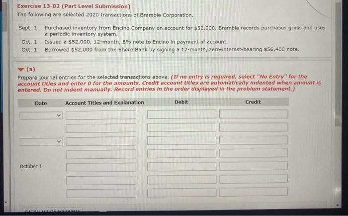 Solved Exercise 13-02 (Part Level Submission) The following | Chegg.com