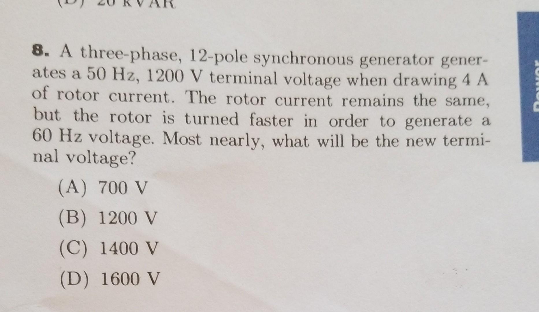 Solved 8. A three-phase, 12-pole synchronous generator | Chegg.com