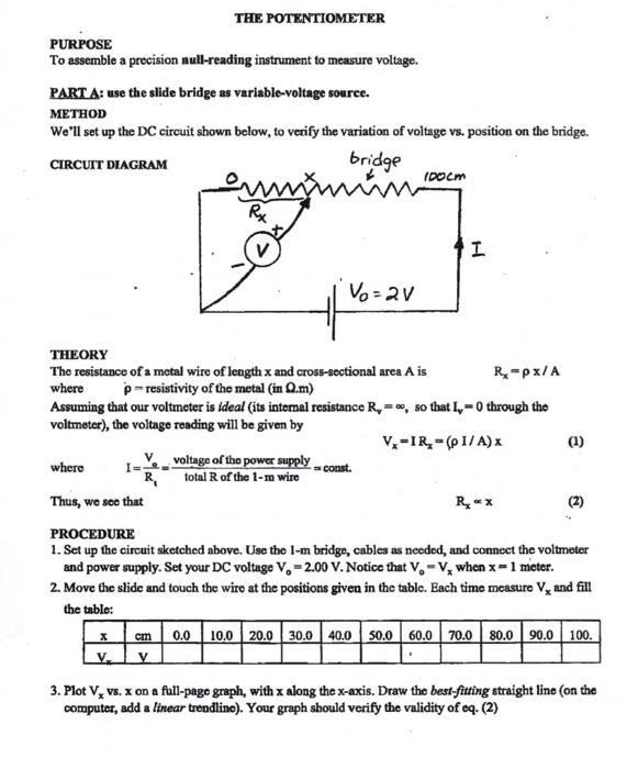 Solved PART B: use the bridge as a potentiometer (a | Chegg.com