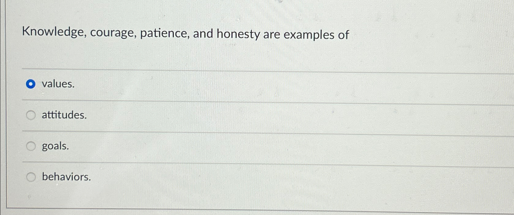 Solved Knowledge, courage, patience, and honesty are | Chegg.com