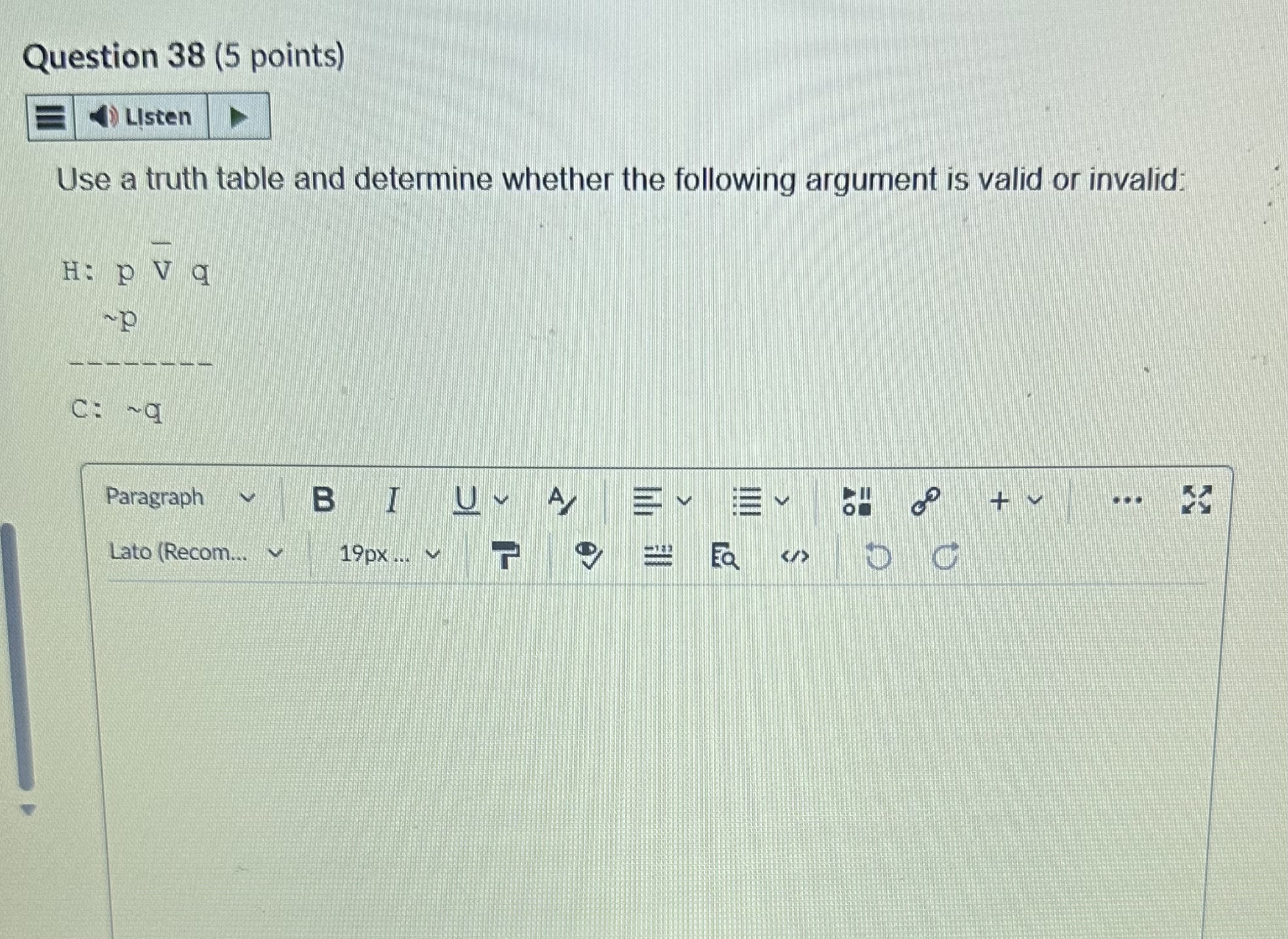 Solved Question 38 ( 5 ﻿points)Use a truth table and | Chegg.com