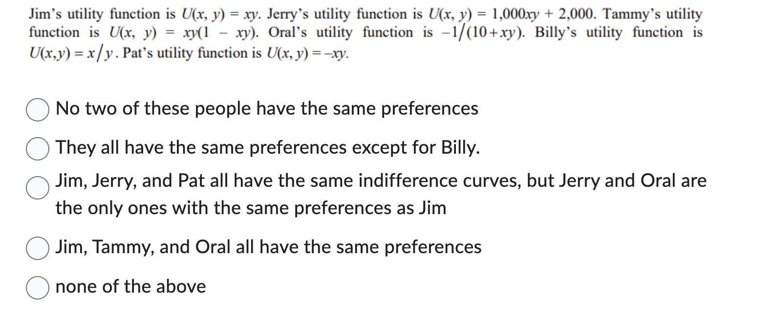 Solved Jim's utility function is U(x,y)=xy. Jerry's utility | Chegg.com Solved Jim's utility function is U(x,y)=xy. Jerry's utility | Chegg.com