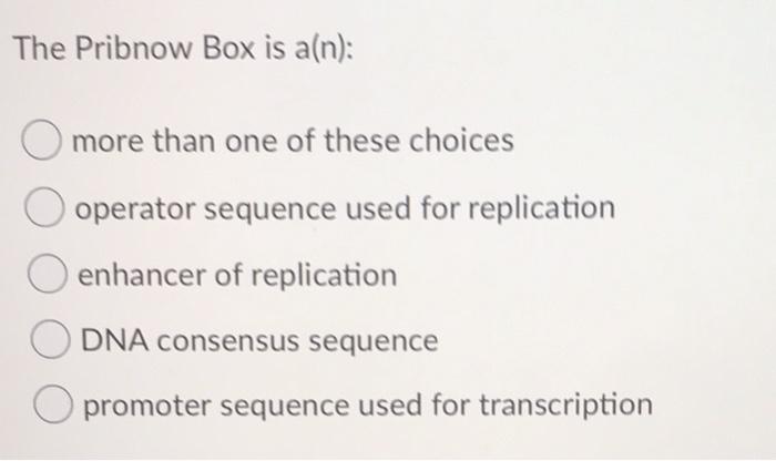Solved The Pribnow Box is a(n): O more than one of these | Chegg.com