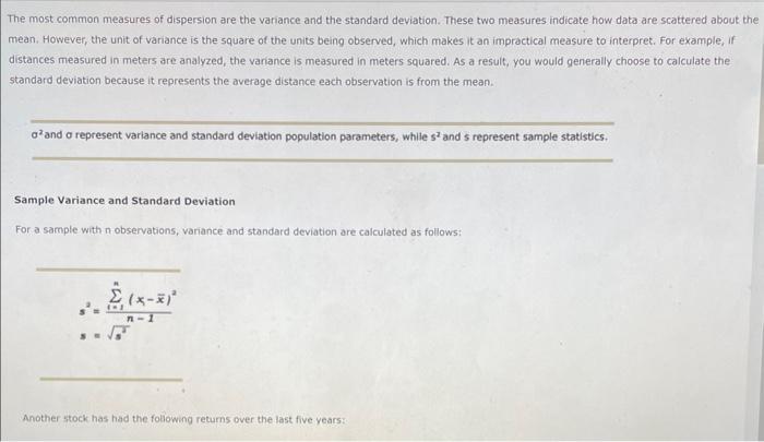 Solved The most common measures of dispersion are the | Chegg.com
