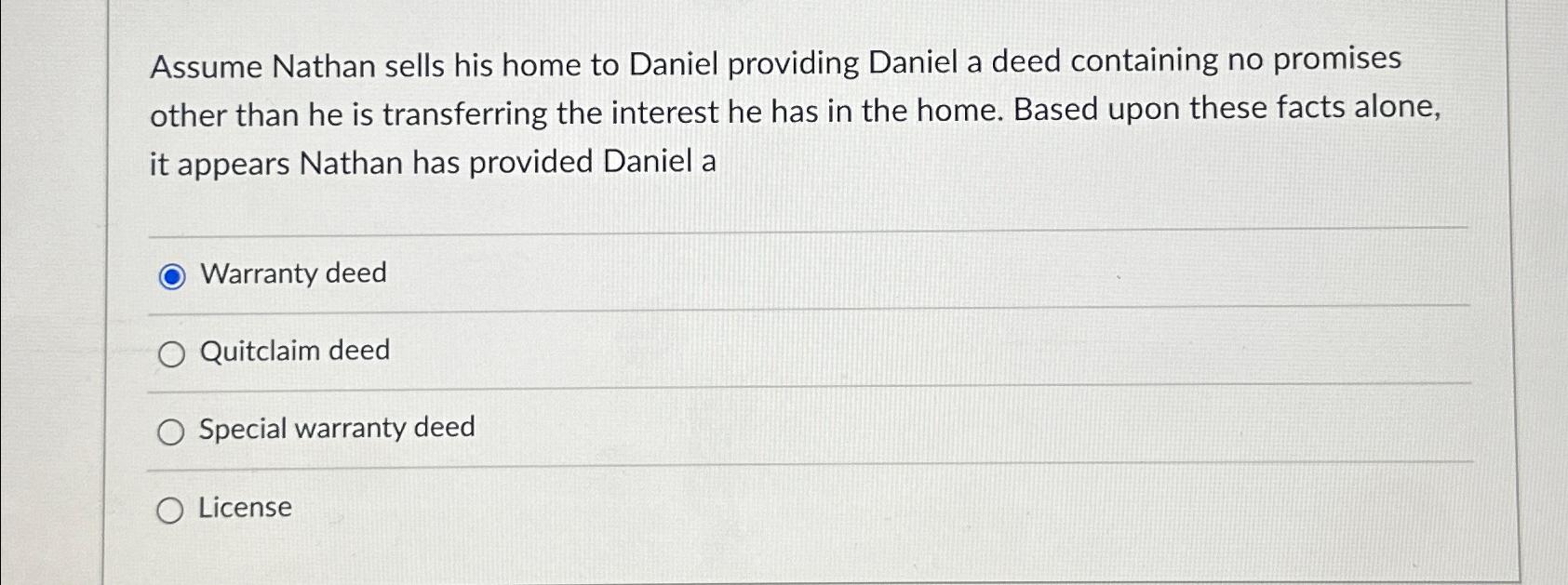 Solved Assume Nathan sells his home to Daniel providing | Chegg.com
