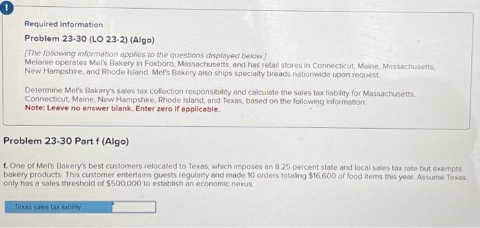 Solved Required information Problem 23-30 (LO 23-2) (Algo) | Chegg.com