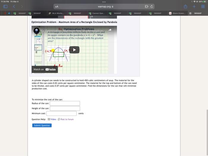 Solved 11:36 PM Fri Mar 4 P® 2654 wamap.org WAMAP WAMAP MLA | Chegg.com