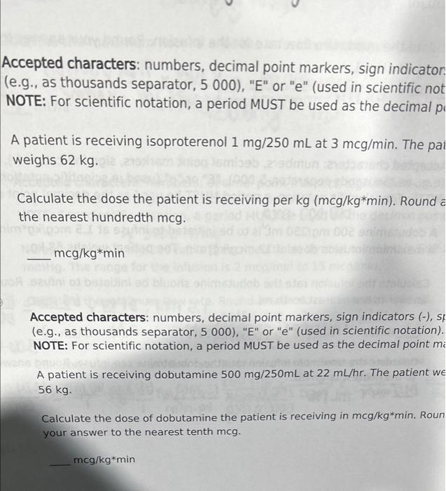 Solved ccepted characters: numbers, decimal point markers, | Chegg.com