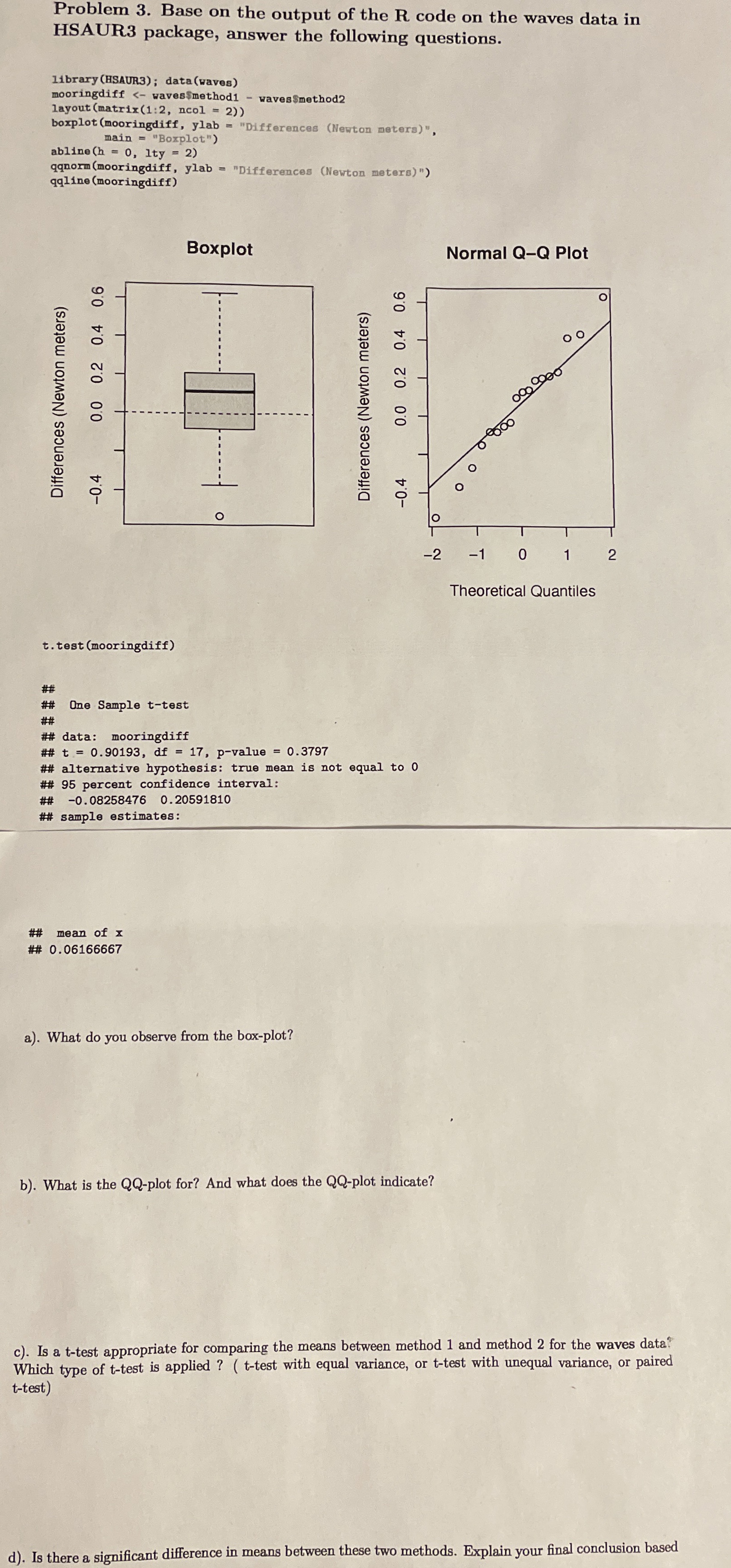 Solved Problem 3. ﻿Base on the output of the R ﻿code on the | Chegg.com
