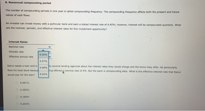 Solved 8. Nonannual compounding period The number of | Chegg.com Solved 8. Nonannual compounding period The number of | Chegg.com