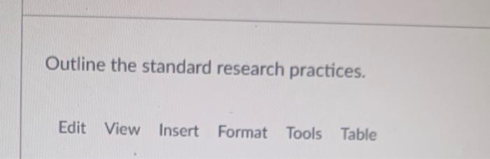 Outline the standard research practices. Edit View | Chegg.com
