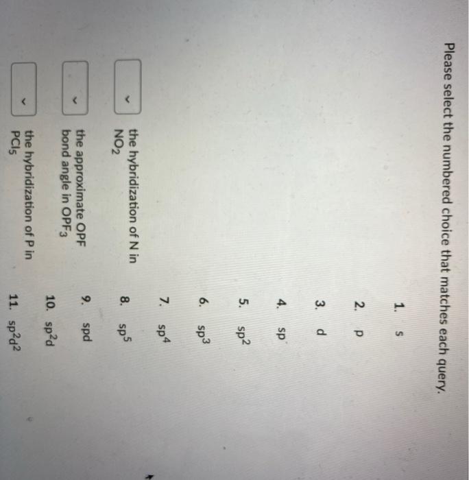 Solved Please select the numbered choice that matches each | Chegg.com