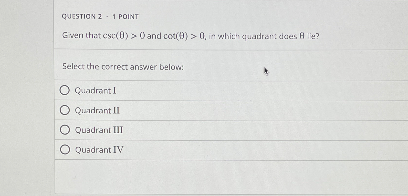 Solved QUESTION 2 - 1 ﻿POINTGiven that csc(θ)>0 ﻿and | Chegg.com
