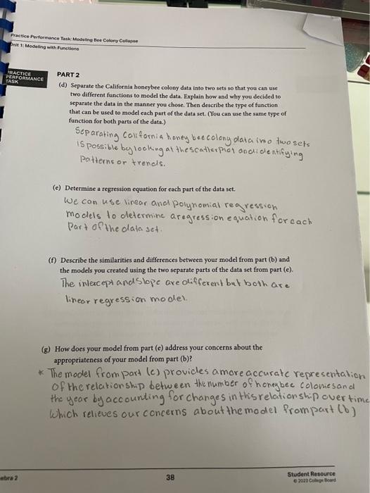 Modeling Bee Colony Collapse PERTOPACTCE Scientists | Chegg.com