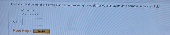 Solved Find all critical points of the given plane | Chegg.com
