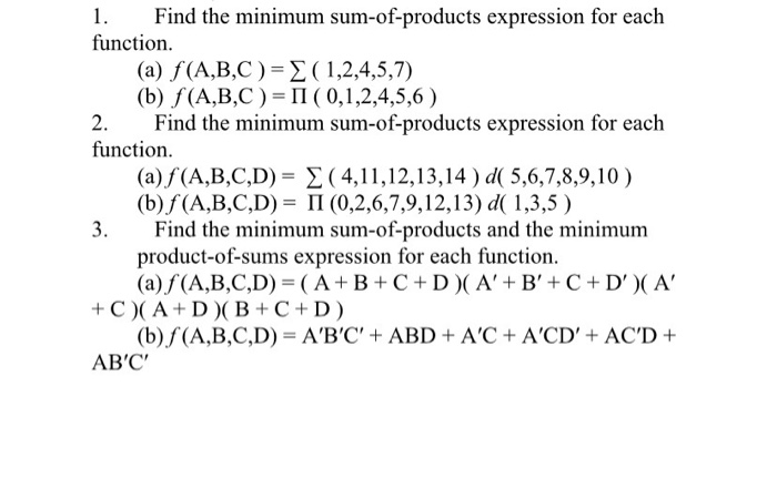 Solved 1 Find The Minimum Sum Of Products Expression For