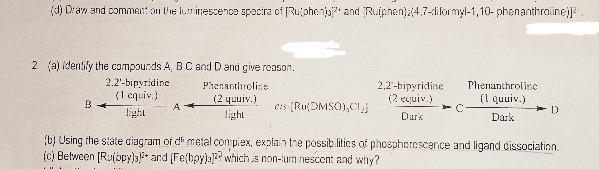 Solved (d) ﻿Draw and comment on the luminescence spectra of | Chegg.com