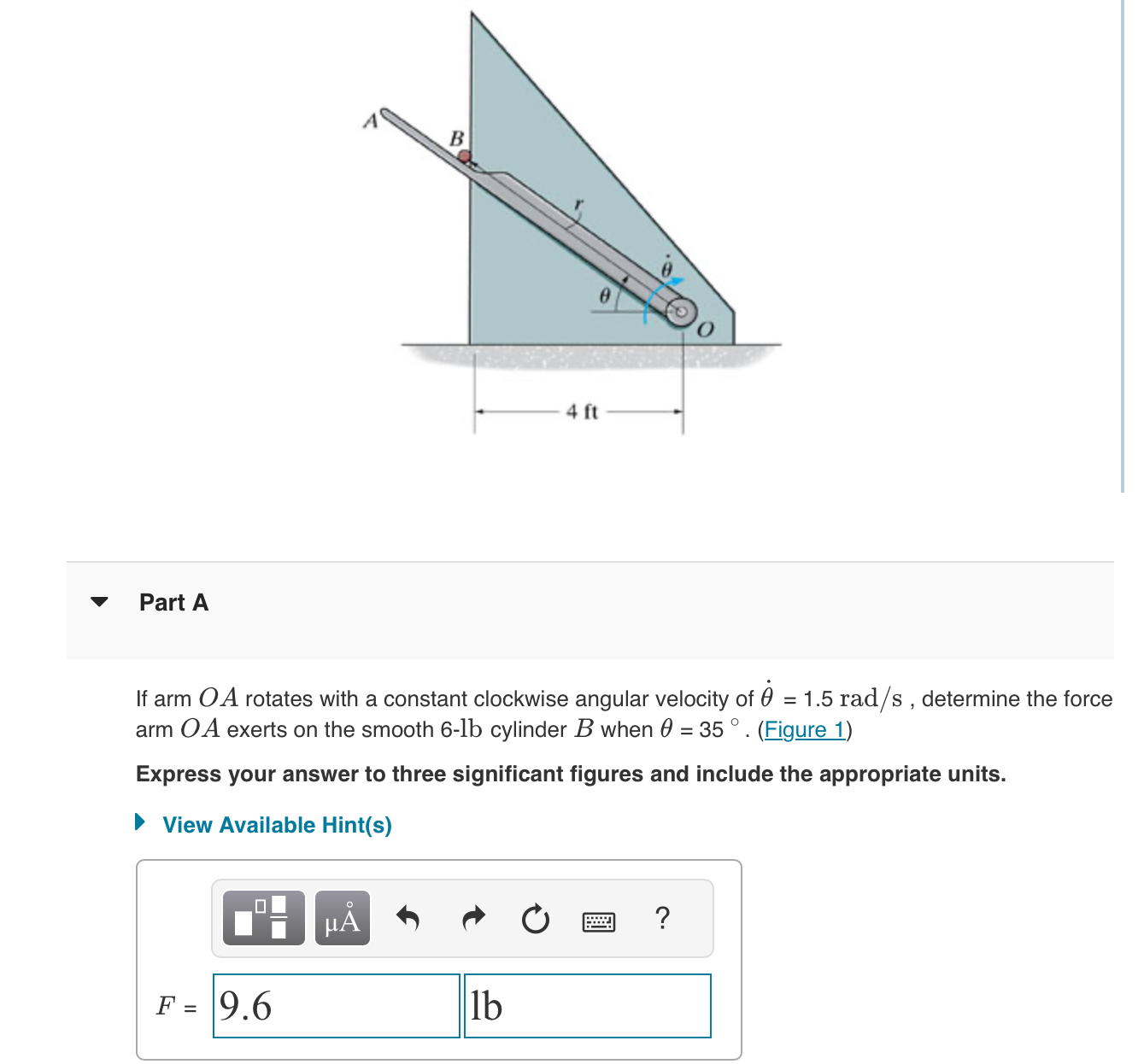Solved If arm OA rotates with a constant clockwise angular | Chegg.com