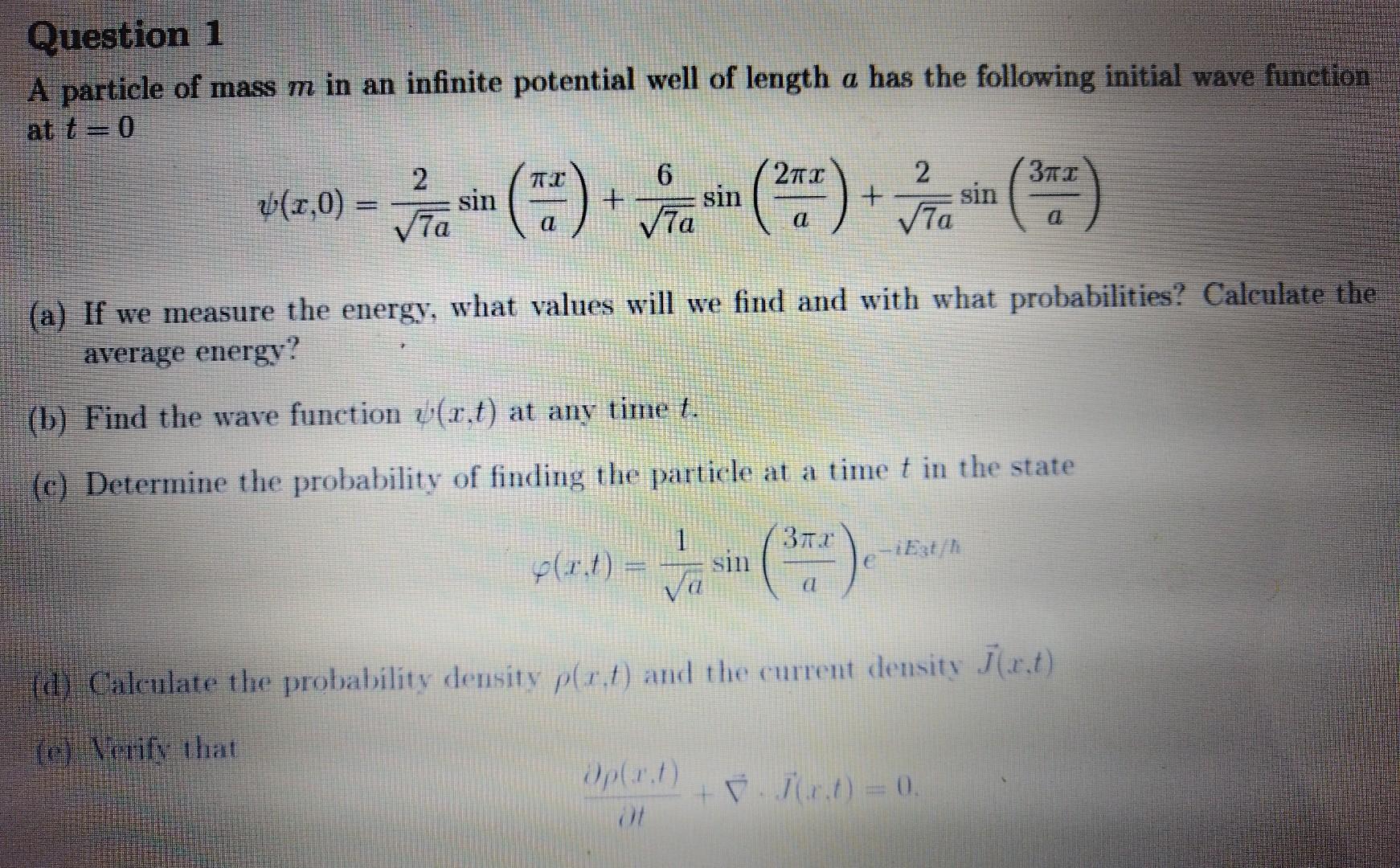 Solved A particle of mass m in an infinite potential well of | Chegg.com