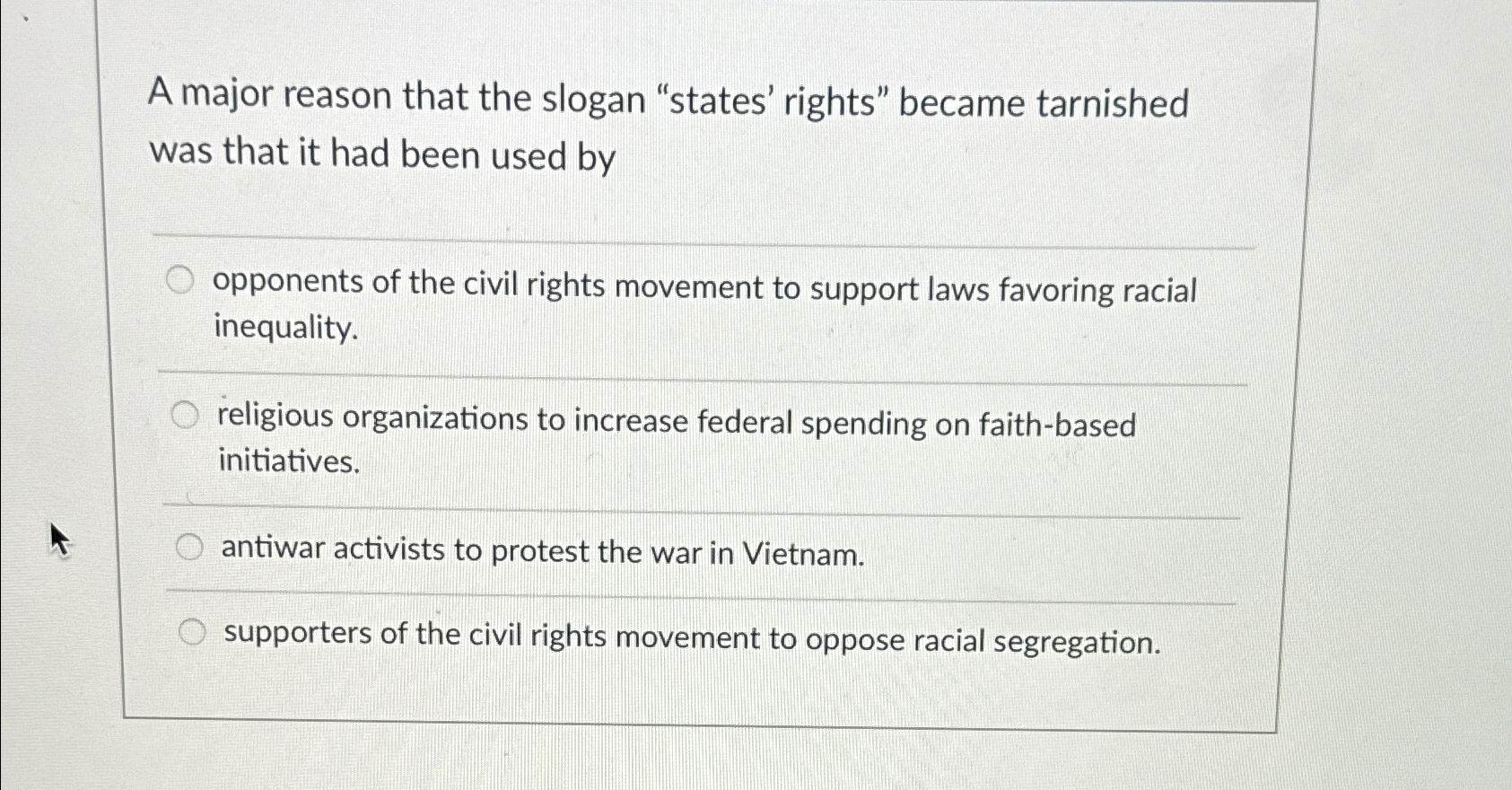 Solved A major reason that the slogan "states' rights" | Chegg.com