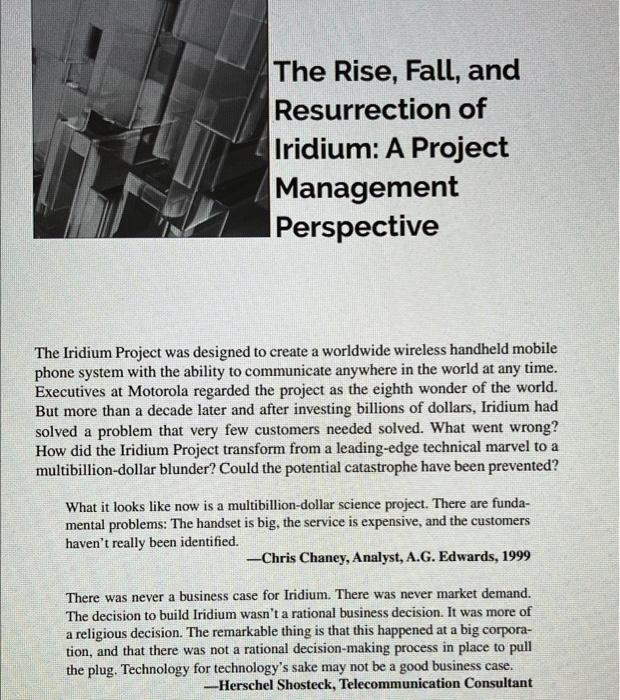 Solved The Rise, Fall, and Resurrection of Iridium: A | Chegg.com