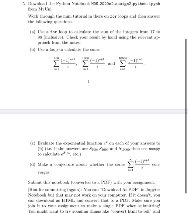 Solved 5 Download The Python Notebook Mds 2020s2 