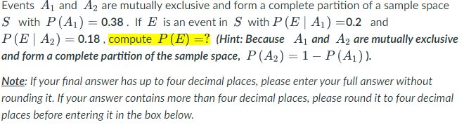Solved Events A1 ﻿and A2 ﻿are mutually exclusive and form a | Chegg.com