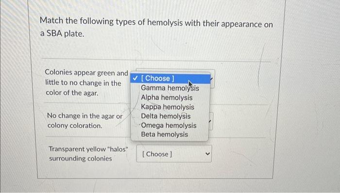 Match the following types of hemolysis with their | Chegg.com