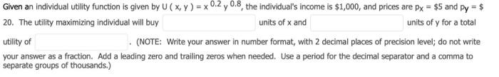 Solved Given an individual utility function is given by | Chegg.com