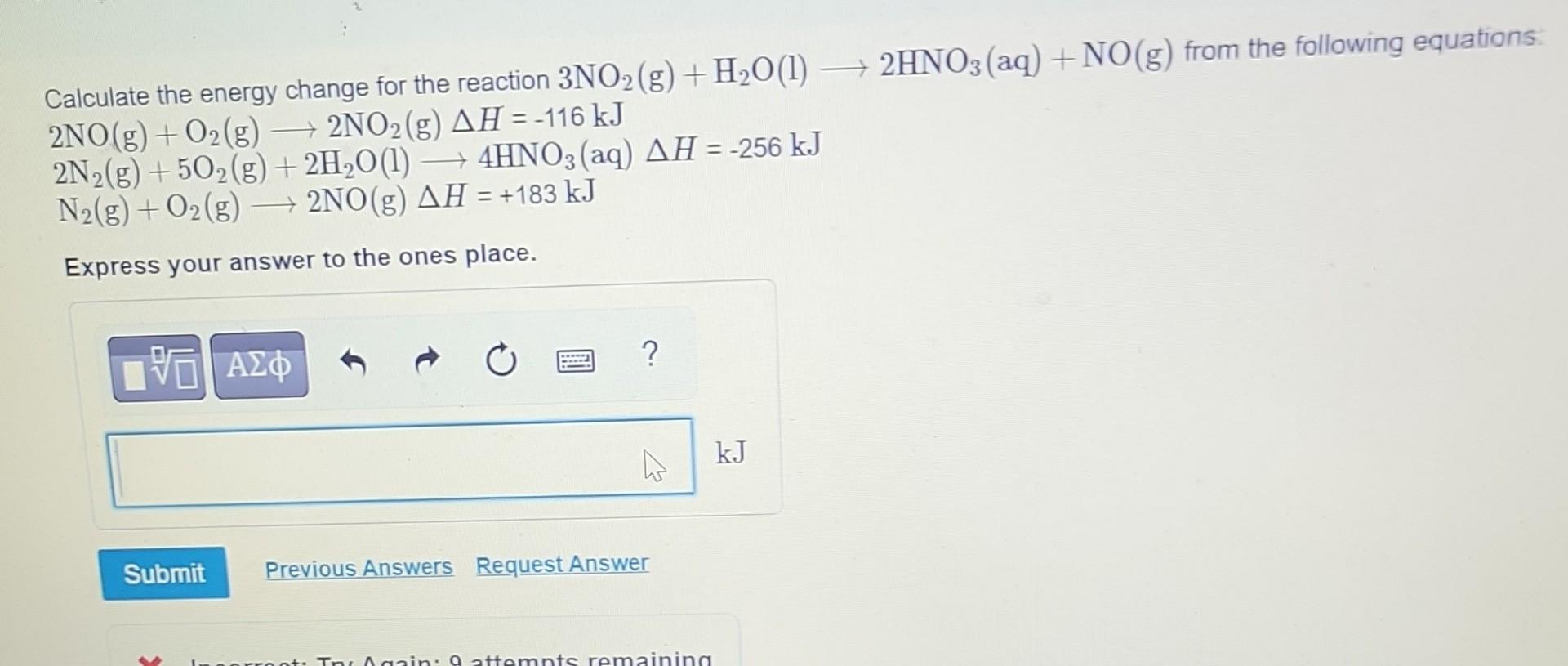 Solved Calculate the energy change for the reaction 3NO2( | Chegg.com