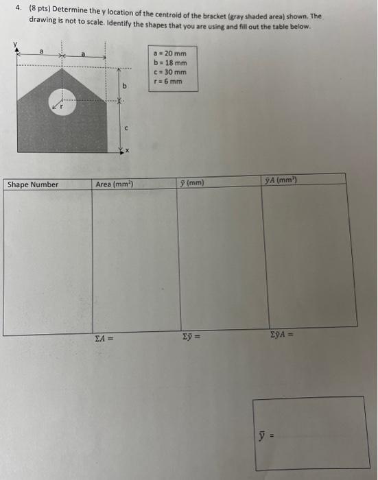 Solved 4. (8 pts) Determine the y location of the centroid | Chegg.com