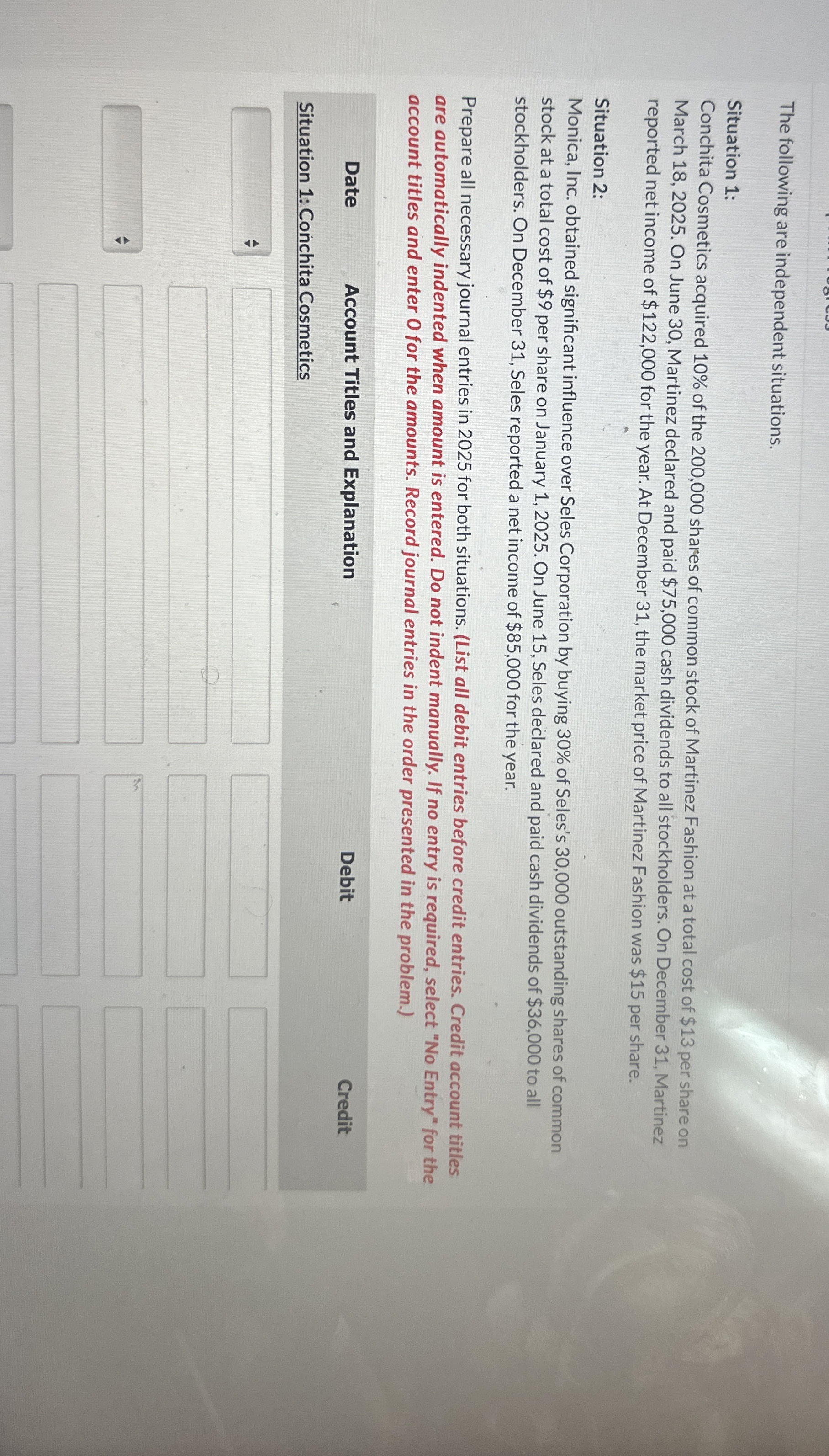 Solved The following are independent situations.Situation | Chegg.com