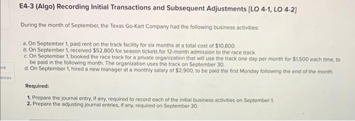 Solved E4-3 (Algo) Recording Initial Transactions and | Chegg.com