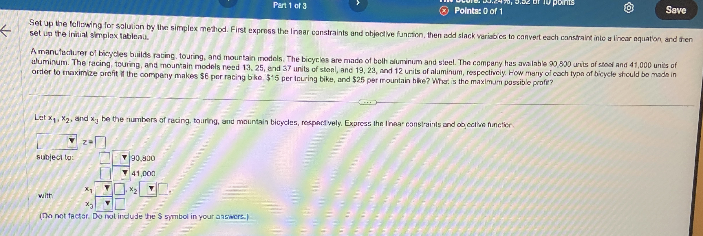 Solved Set up the following for solution by the simplex | Chegg.com