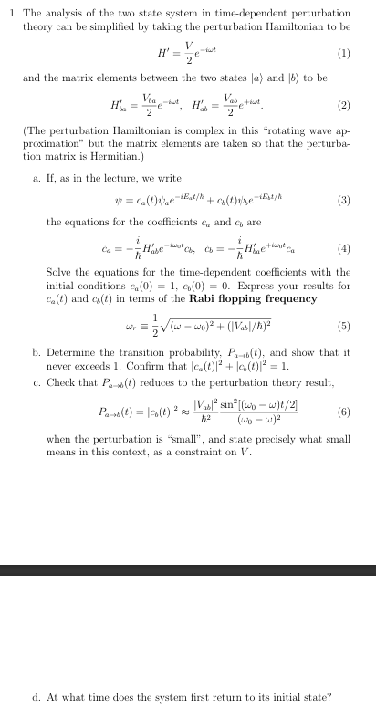 Solved The analysis of the two state system in | Chegg.com