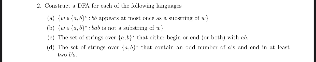 Solved Construct a DFA for each of the following | Chegg.com