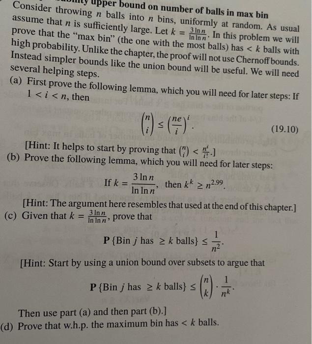 Solved Consider throwing n balls on number of balls in max | Chegg.com