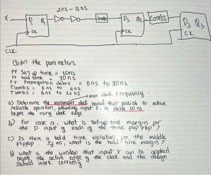 Solved Gien the para meters FF SeJ up time = 20ns FF hold | Chegg.com