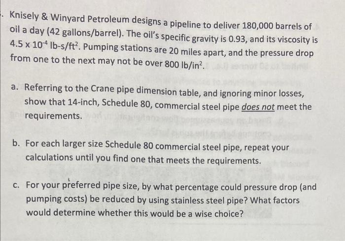 Solved Knisely \& Winyard Petroleum designs a pipeline to | Chegg.com