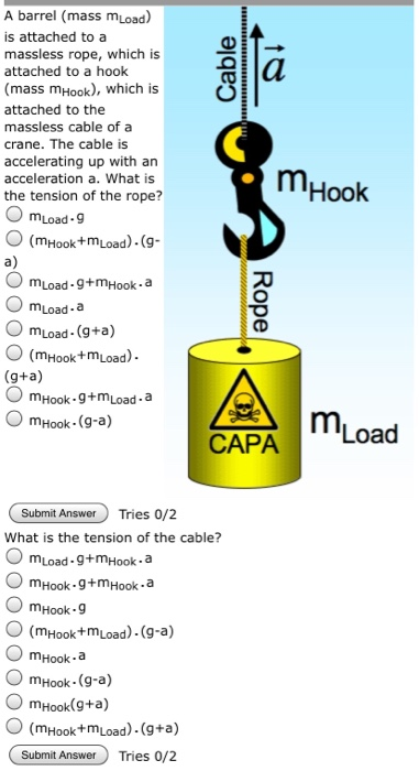 Solved Cable mHook A barrel (mass mLoad) is attached to a | Chegg.com